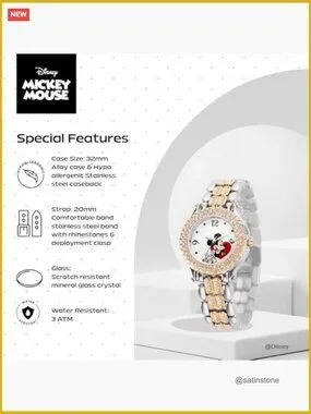 Accessories | Mickey Mouse Watch For Women Stainless Steel Strap ...